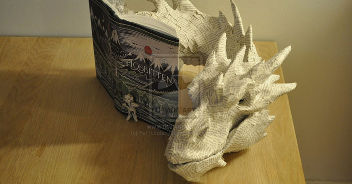 Smaug Paper Sculpture Made From The Hobbit Book - Media Chomp