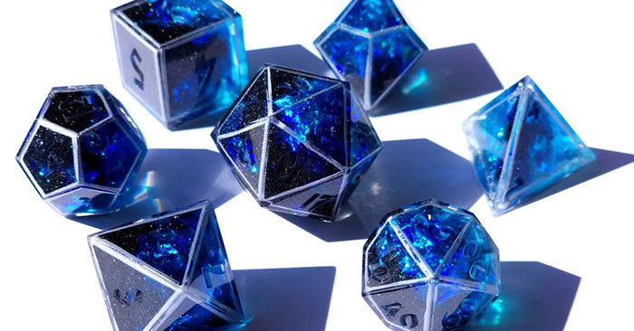 Blue and Silver Aurora Borealis Dice - Media Chomp